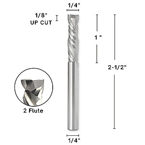 ROUTYBITS - 1/4 Diameter, Compression Cut Bit, 1/4 in Dia Shank, 1 inch Cut Length, Solid Carbide, Spiral Endmill, CNC Router Bits