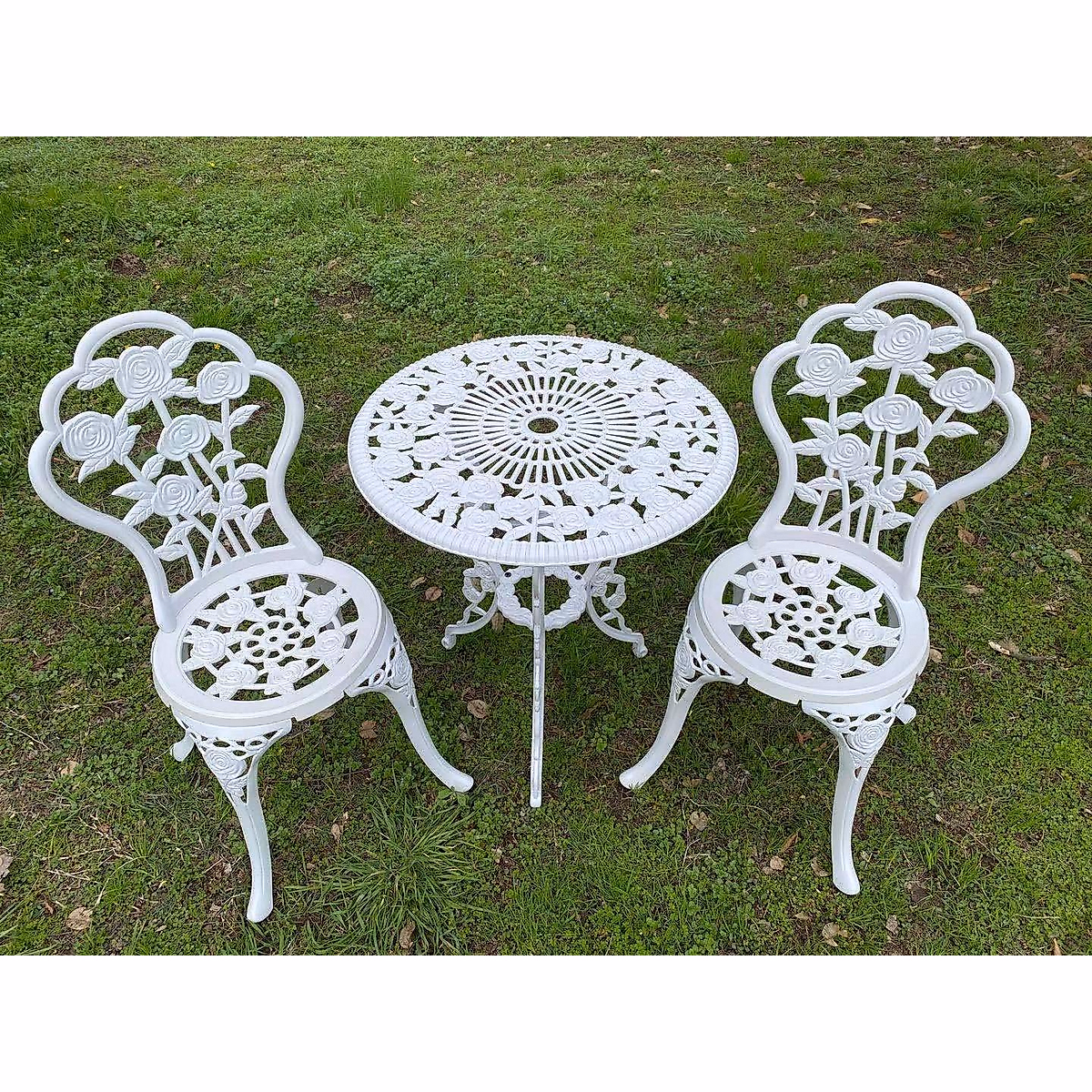C/G 3 Piece Bistro Set,Outdoor Patio Set,Anti-Rust Cast Aluminum Bistro Table Set for Park Yard Front Porch Furniture(White)