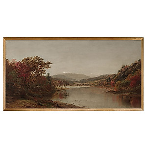 Unframed Rolled Vintage Farmhouse French Country Bedroom Wall Decor Above Bed - 10x20" - Panoramic Landscape Picture - Horizontal Wall Art Over the Bed - Canvas Oil Long Poster Autumn Lake House Print