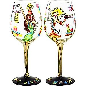Bottom's Up 15-Ounce Birthday Girl Handpainted Wine Glass