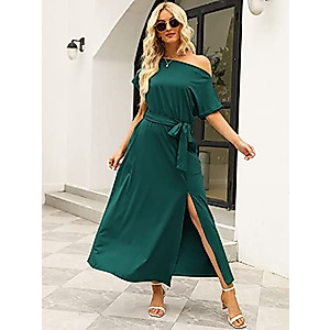 LILLUSORY Off The Shoulder Midi Wedding Guest Dresses 2023 Summer Cocktail Party Women Dress Emerald Green