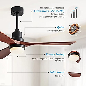 WERBUY 52" Ceiling Fans with Lights Wireless Wall Control and Remote, Wood Ceiling Fan with Quiet Reversible DC Motor/Sleep Timer/6 Speeds, for Outdoor Indoor Bedroom Patios Farmhouse Living Room