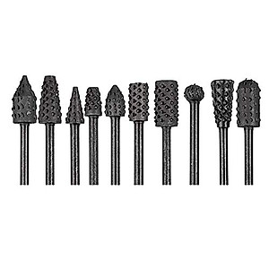 Eyech 10pc 1/8''(3mm) Shank Carbon Steel Rotary Burr Rasp Set Wood Carving File Rasp Drill Bits for DIY Woodworking Wood Carving Polishing Grinding Engraving