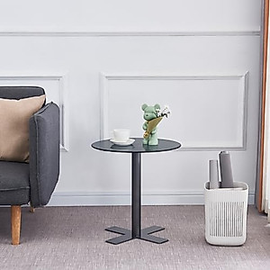 HoRunzelin Modern Round End Table, Tempered Black Glass Small Side Table for Living Room Bedroom, Rustic Snack Accent Table, Black