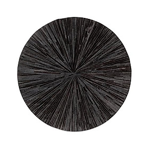 ELYSSIA DECOR HOME Premium Cowhide Leather Hand Made Stripes Patterned Round Area Rug - 10X10 ft - Black, Premium Hand Made House Carpet for Living Room, Bedroom, Entryway