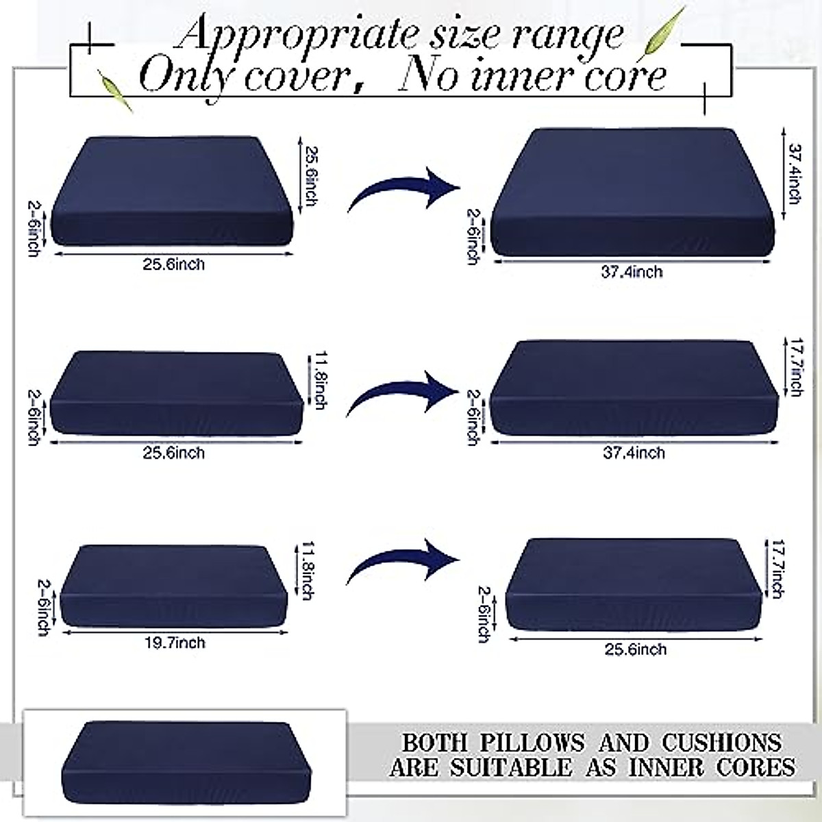 Newwiee 12 Pcs Patio Stretch Sofa Outdoor Cushion Cover Waterproof Replacement 3 Sizes Navy Couch Slipcovers Sofa Seat Soft Flexibility Chair Cushion Cover Furniture Protector for Outdoor Indoor