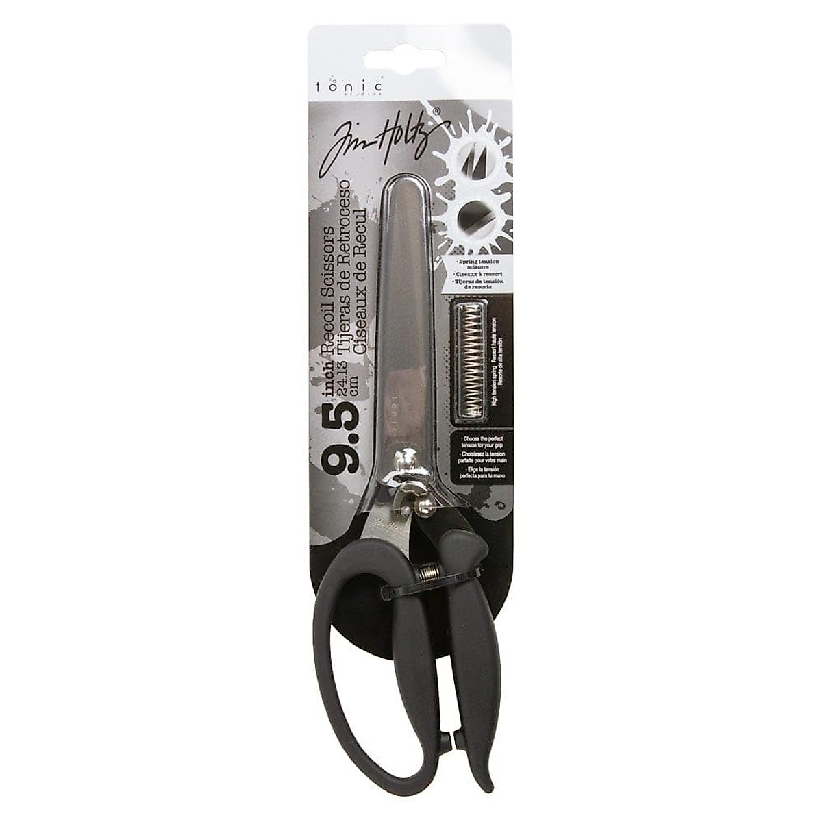 Tonic Studios Tim Holtz Recoil Scissors - Titanium Coated, Double-Beveled Blades, Black (9.5'')