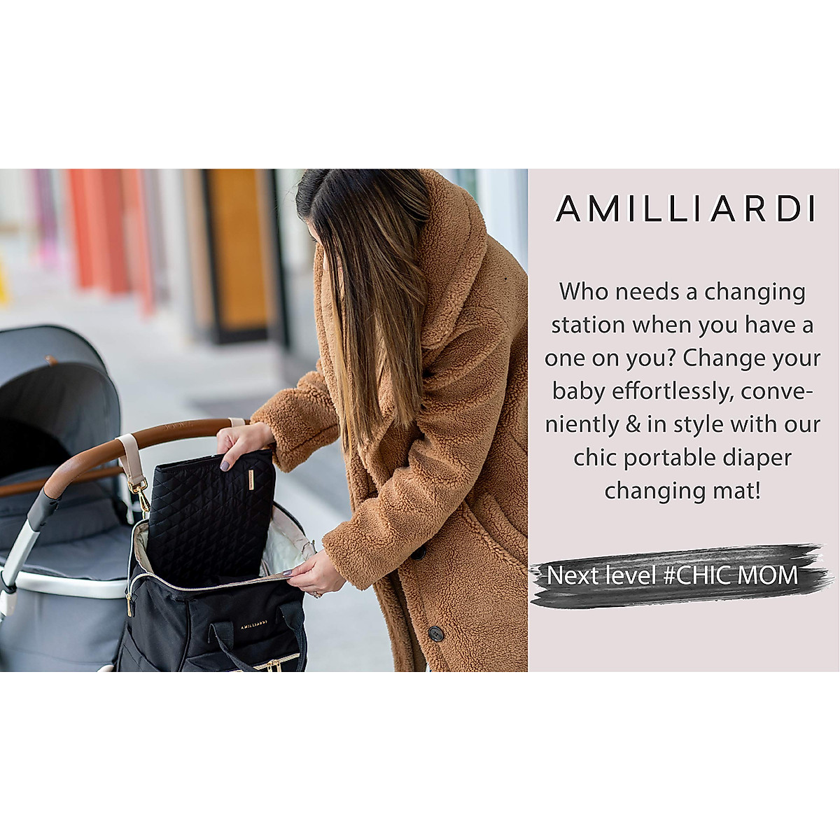 Portable Diaper Changing Pad Stylish & Chic by AMILLIARDI for Travel w/Baby, Infant & Newborn, Changing Mat Portable (Black)