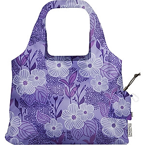 ChicoBag VITA Purple Blooms Designer Compact Reusable Shopping Tote with Attached Pouch and Carabiner Clip - Bliss