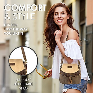 SIXTEASE Crossbody Bag for Women Vintage Style Genuine Leather, Upcycled Canvas, Rug, or Hair On - Cross Body Womens Bags with Inside Zipper Pockets - Larissa