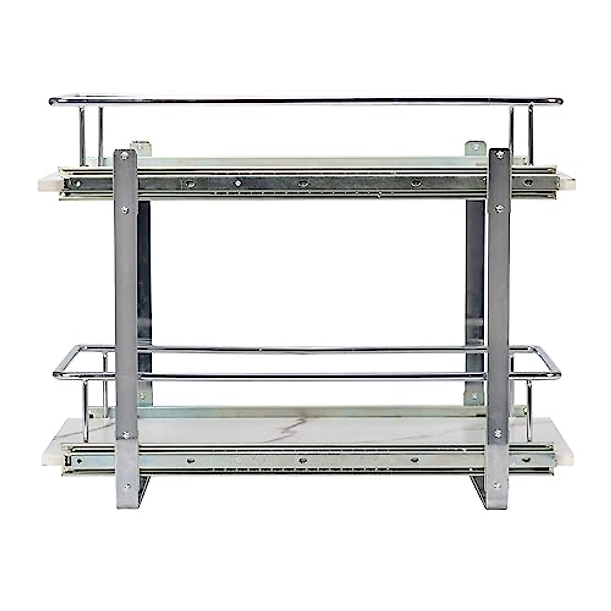 Household Essentials Glidez Chrome-Plated Steel and Faux Marble Pull-Out/Slide-Out Storage Organizer for Under Cabinet Use - 2-Tier Dual-Slide - Fits Standard Size Cabinet or Shelf, White and Chrome
