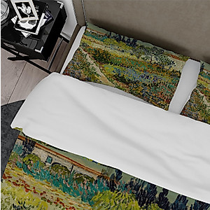 RIVINE Impressionism Style Duvet Cover Set 3 Pieces Spring Garden Ultra Soft Breathable Bedroom Bedding Set with 2 Pillow Shams 4 Ties Zipper King