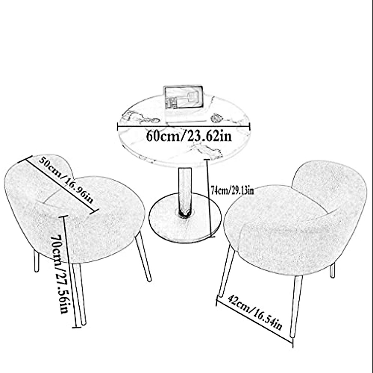 Office Business Hotel Lobby Dining Table Set, Small Conference Table Office & Chair Set, Combination Clothing Store Chess Room Meeting Lounge 1 2 Chairs 60cm in Diameter Little Round ( Color : Gray )