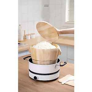 Wooden bucket steamer,cooking rice in wooden barrel, suitable for home and commercial use. Ideal for steaming sticky rice, rice, and steamed buns (30CM)