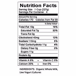 Maple Hill Creamery Organic Cream on Top Yogurt - USDA Organic Whole Milk Yogurt – Unsweetened No Sugar Added– 100% Certified Grass-Fed Yogurt, Plain, 32 oz