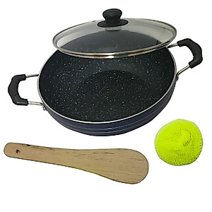 Non-Stick Cookware Cooking with glass lid Multipurpose Use for Home Kitchen Non Stick Frying Wok Flat Bottom