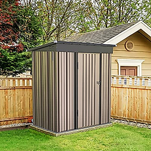UDPATIO Outdoor Storage Shed with 2 Shelves 5x3 FT, Metal Outside Sheds & Outdoor Storage Galvanized Steel for Backyard, Patio, Lawn, Garden Shed with Lockable Door for Bike and Tools, Brown