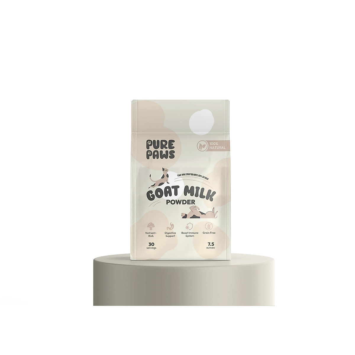 Pure Paws Goat Milk Powder for Dogs, Puppies, Cats, and Kittens - Single Ingredient Pet Supplement, Holistic Health, Sensitive Stomach, Food Topper for Picky Eaters 7.5 oz