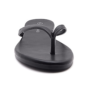 Shoe Land Falema Women's Flip Flops, Casual Thong Sandals, Slip-On Slides, Lightweight Casual Flat Sandals with Cushioned Footbed for Walking, Daily Wear, and Shopping,Black, Size 8.0