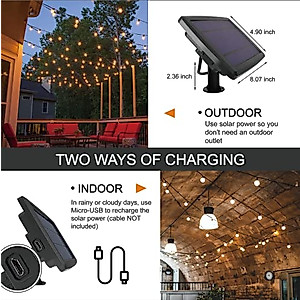 ZOTOYI Solar Outdoor String Lights 50FT Globe String Lights Patio Lights with 24+2 LED Filament Plastic Bulbs, Commercial Waterproof Shatterproof for Backyard Tents Garden Porch Cafe Party