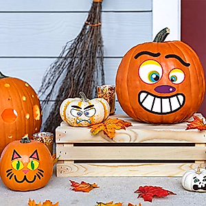 Halloween pumpkin decal, Jake-o lamp surface decal kit for pumpkins and squash, 60 cute emoticon craft decals creative gifts for Halloween therapy party supplies