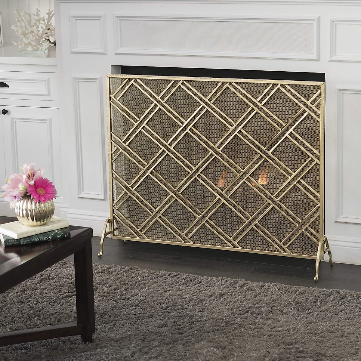 Christopher Knight Home Josette Single Panel Iron Fireplace Screen, Gold