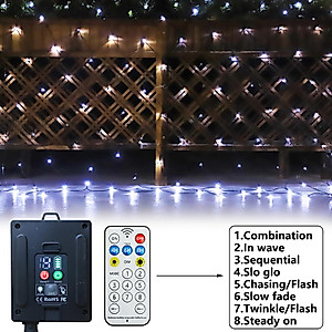 Solar Net Christmas Lights Cool White, 204 LED Net Lights Outdoor Mesh Lights, Waterproof 8 Modes Solar Powered String Lights for Fence, Garden, Yard, Bushes, Trunk, Halloween Decor-9.8ft x 6.6ft