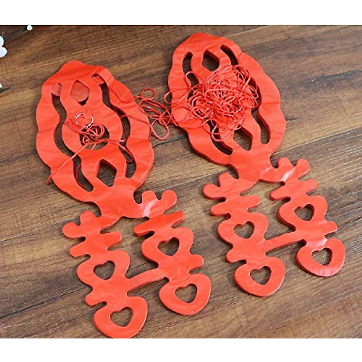 Dmeiling Chinese Traditional Wedding Decoration Supplies Red Hi Word Pull Flowers, Big Red Oil Plastic Paper 3 Meters Pull Hi, Wedding Festive Wedding Room Decoration Essential Supplies（2pcs）