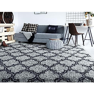 Keeko Large Fluffy Rugs, 8x10ft Fuzzy Area Rug for Living Room, Modern Geometric Plush Carpets for Bedroom, Soft Kid's Room Shaggy Rug, Nursery Room Decor Rug,Grey and Black