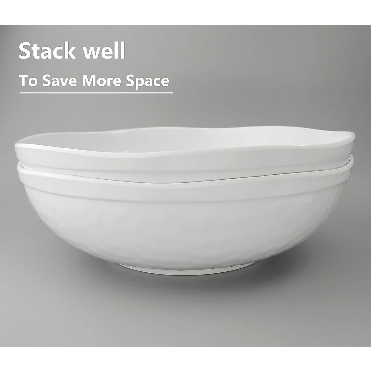 KX-WARE Melamine Serving Bowls -2pcs 12inch Larger Salad Bowls/Mixing Bowls,White Color| Break-resistant 100% Melamine Bowls | Dishwasher Safe,BPA Free