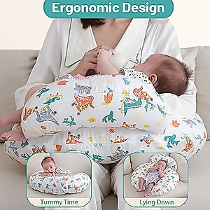 AMASKY Nursing Pillow for Breastfeeding with Two Removable Cotton Covers,Plus Size Ergonomic Breastfeeding Pillows,More Support for Mom and Baby,Machine Washable,White & Blue