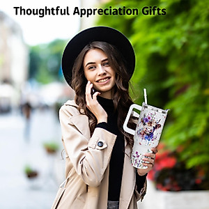 sgqjdpmc 40 oz Cow Print Tumbler with Handle and Straw Lid 40oz Cute Cow Themed Gifts Steel Insulated Travel Cow Coffee Cup