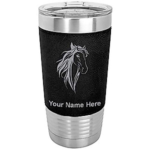 LaserGram 20oz Vacuum Insulated Tumbler Mug, Horse Head 3, Personalized Engraving Included (Faux Leather, Black)
