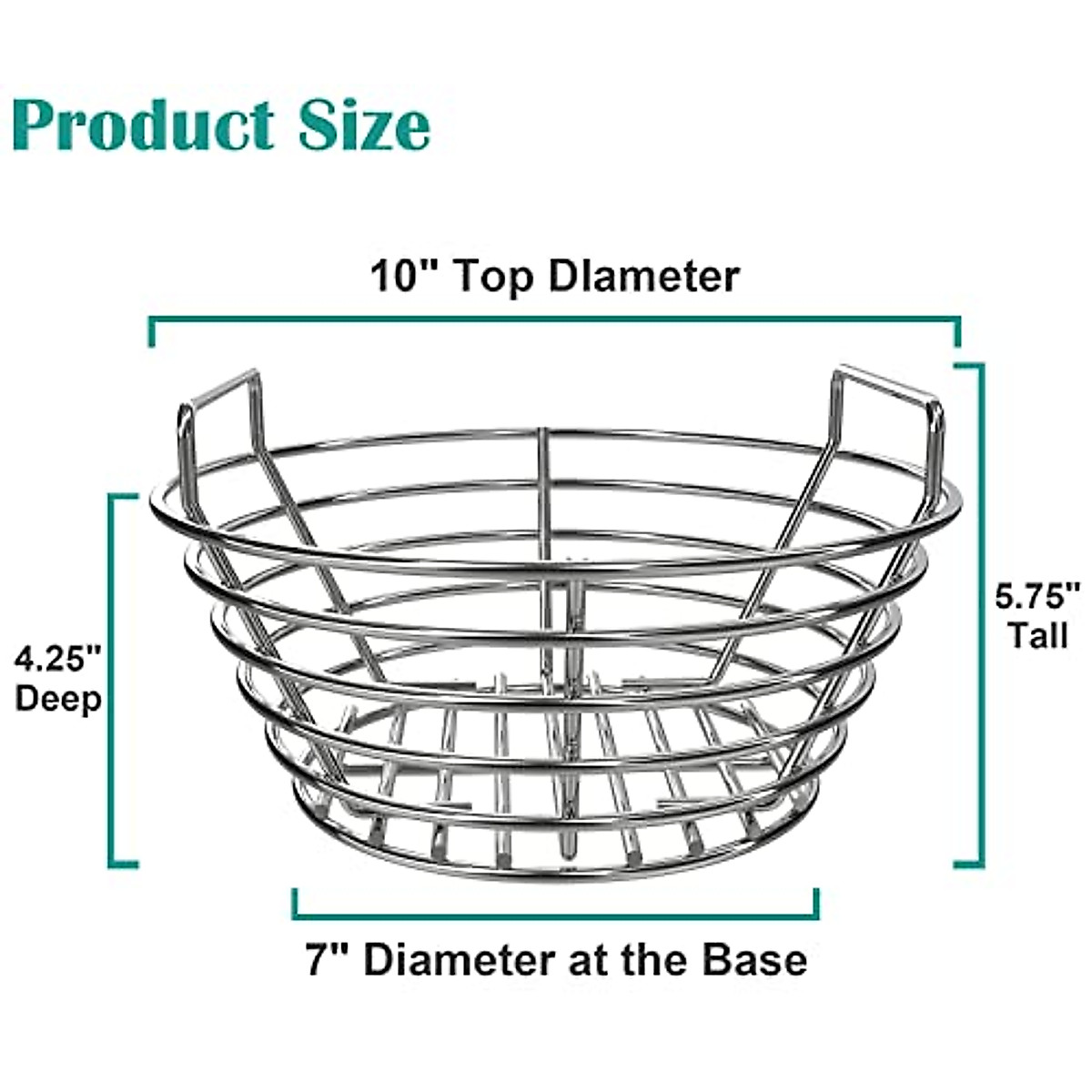 EasiBBQ 10-inch Charcoal Ash Basket for Small Big Green Egg, Kamado Joe Classic and Other Similar Grills, Heavy Duty Stainless Steel.