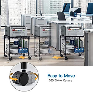 HUANUO Under Desk Printer Stand, 2 Tier Printer Cart for Storage, Mobile Printer Table with Swivel Wheels, Holds up to 100lbs, Perfect Desk Organizer Shelf for Home & Office, HNPS02