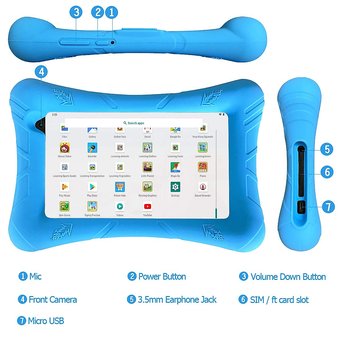 PRITOM Kids Tablet, 32 GB ROM, Quad Core Processor, HD IPS Display, WiFi 7 inch Android Tablet, Kid-Proof with Kids Tablet Case