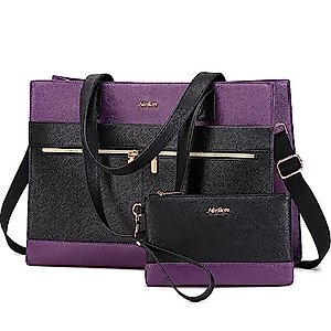 Nerlion Laptop Bag for Women 15.6 Inch Laptop Tote Bag Leather Computer Briefcase for Women Shoulder Bag Office Bag for Women (Purple)