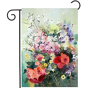 Pickako Watercolor Painting of Beautiful Summer Spring Floral Flowers Poppy Daisy Garden Yard Flag 12 x 18 Inch, Double Sided Outdoor Decorative Welcome flags Banners for Home House Lawn Patio
