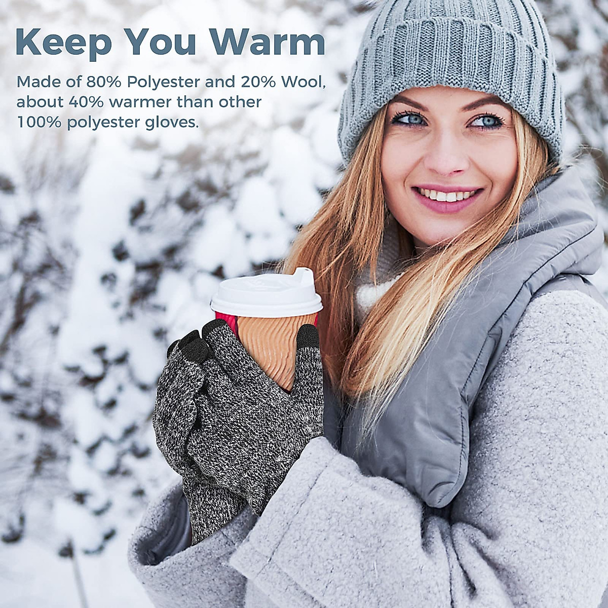 Fycert Winter Gloves Touchscreen Knit Glove Set for Men Women Boys Girls,Warm Thermal Mittens for Cycling Running Skiing,Fashion Warm for Fall Winter Cold Weather