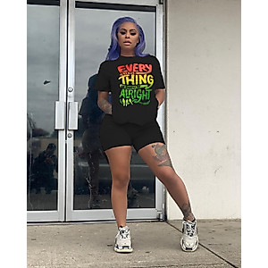 Molilove 2 Piece Outfits for Women Rainbow Short Sleeve Top + Short Pants Casual Tracksuit Jogging Suit 2 Piece Outfits Round Neck Printed Short Two-Piece Set