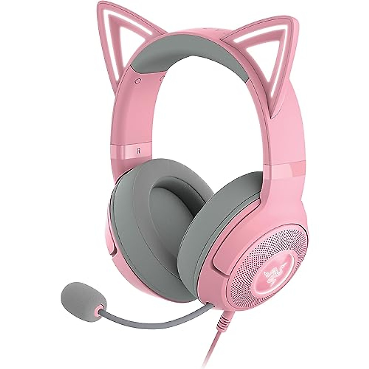 Razer Kraken Kitty V2 USB Wired Headset: Chroma RGB Kitty Ears - Stream Reactive Lighting - HyperClear Cardioid Mic - 40 mm Drivers - 7.1 Surround Sound - Comfortable Ear Cushions - Quartz Pink