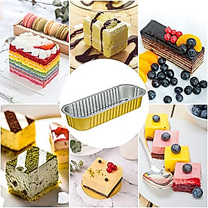 TECHMUR Mini Loaf Pans with Lids, 50 PC Aluminum Foil Disposable Baking Pans 6.8oz Rectangle Mini Cake Pans Cupcake Baking Cups For Cake Dessert Loaf Gold