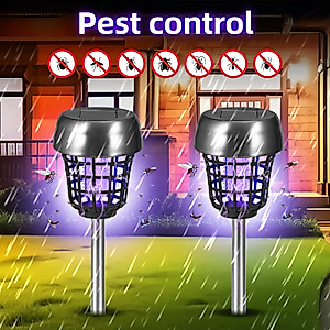Jahy2Tech Solar Bug Zapper Outdoor Mosquito Zapper Mosquito Killer Lamp for Patio Backyard Garden Pathway Insect Mosquito Repellent Purple and White Light (4)