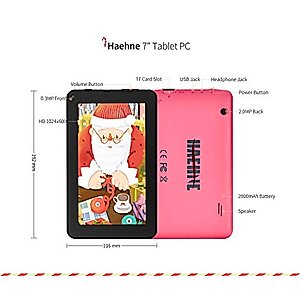 Haehne 7 inch Tablet, Android 9.0 Pie, 1G RAM 16GB Storage, Quad Core Processor, 7" IPS Display, Dual Camera, FM, WiFi Only, Bluetooth, Pink