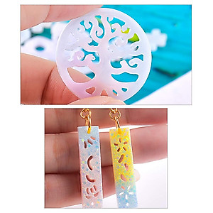 FineInno Resin Mold,Earring Mold Epoxy Pendant Molds Jewelry Molds Casting Silicone Molds Resin Leaf,Teardrop, Round, Heart Shaped, Snowflake Etc (Cute Earring Mold)