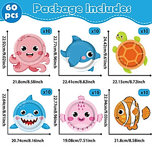 60pcs Ocean Animal Party Paper Plates Sea Animal Shaped Plates Party Supplies Under the Sea Tableware for Kids Boys Girls Birthday Preschool Classroom Underwater Creatures Baby Shower Party Favors 7"