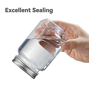 Naivees Clear Mason Jars 16 Ounce Plastic Storage Containers with Silver Screw-On Airtight Lids 20 Pack Plastic Jars,BPA Free