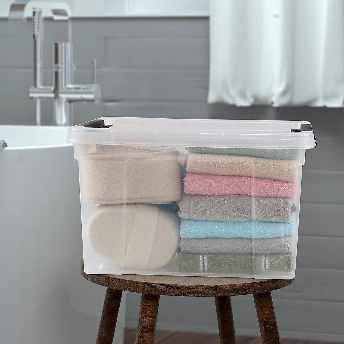 Fiazony 4-Pack 24 Quart Storage Box, Clear Plastic Storage Bin with Wheels