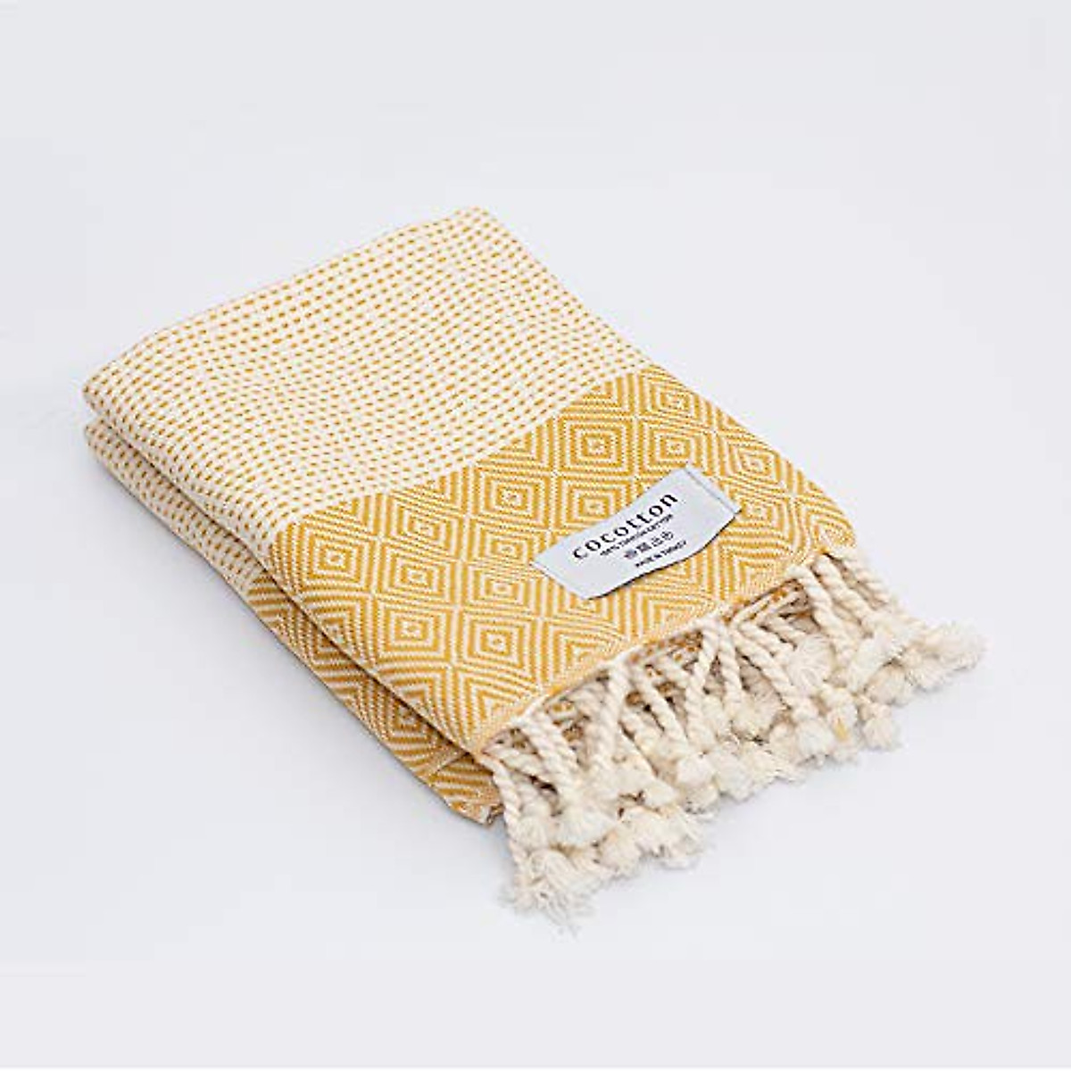 COCOTTON Boho Diamond Turkish Hand Towels Set of 2 | 100% Cotton 16 x 40 Inches | Decorative Bathroom Hand Hair Face Gym Yoga Dishcloth Tea Kitchen Light Weight Quick Dry Farmhouse Towel (Mustard)