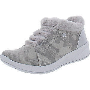 BZees Womens Golden Faux Suede Slip On Fashion Sneakers Gray 6 Medium (B,M)